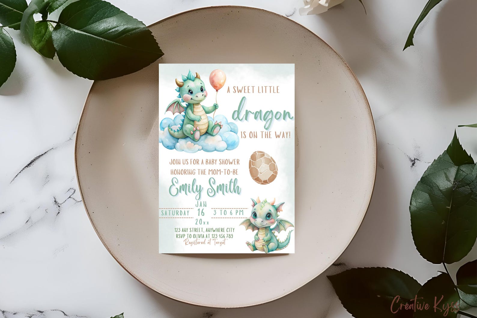 Dragon Baby Shower Invitation Template, A Sweet Little Dragon Baby ...