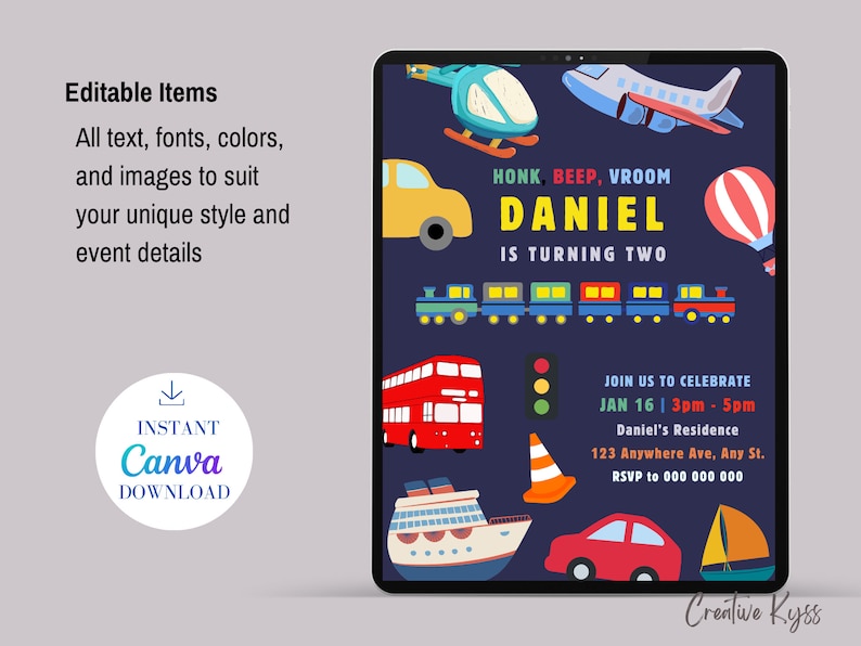 Transportation Birthday Invitation Template With Free Thank You Tag ...