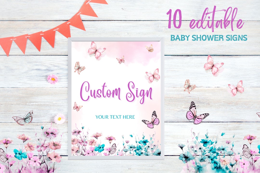 Butterfly Baby Shower Custom Sign Template, Baby Girl Butterfly Baby ...