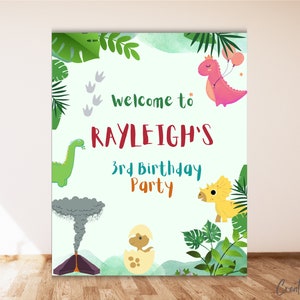 Dinosaur Theme Birthday Welcome Sign Template | Dinosaur Welcome Sign ...