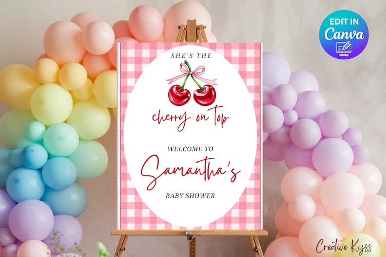 Plantilla de invitación para baby shower con cerezas, invitación con ...