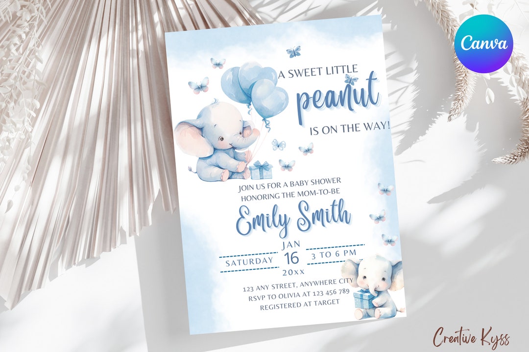 Editable Elephant Baby Shower Invitation, Baby Boy Elephant Invitation ...