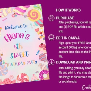 Editable Sweet Candy Land Welcome Sign, Sweets Welcome Sign Template ...