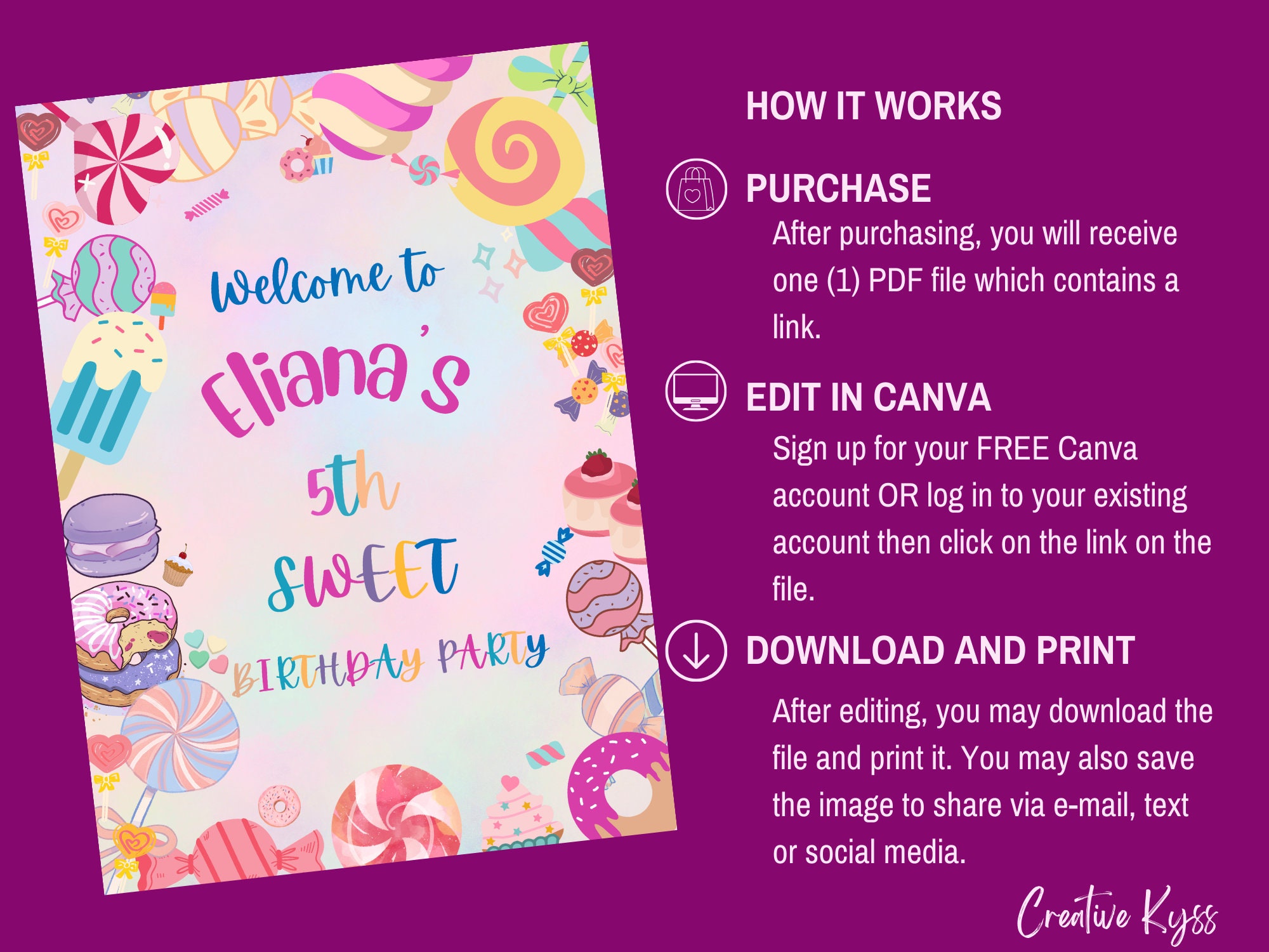 Editable Sweet Candy Land Welcome Sign, Sweets Welcome Sign Template ...