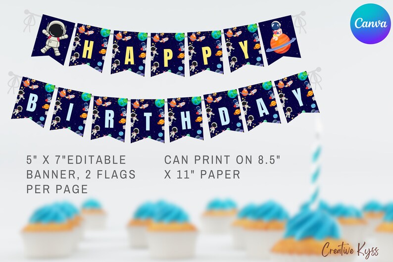 Outer Space Birthday Banner Template | Astronaut and Planets Birthday ...