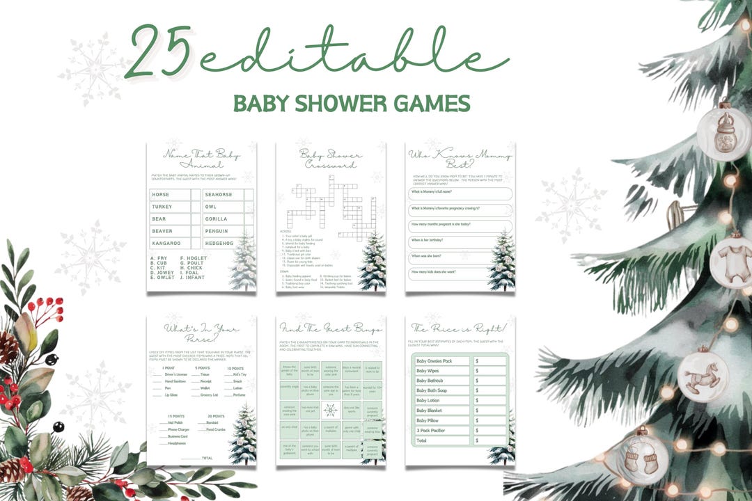 Christmas Baby Shower Game Set Template, Christmas Tree Baby Shower ...