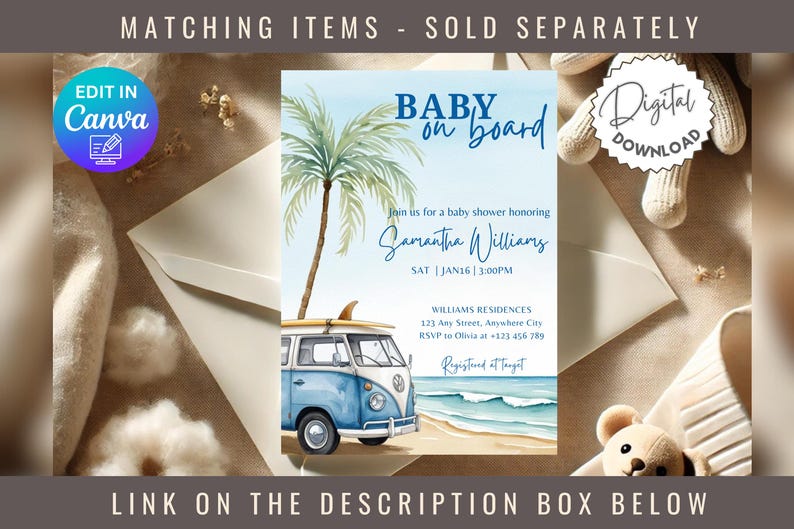 Baby on Board Baby Shower Welcome Sign Template, Summer Baby Shower ...
