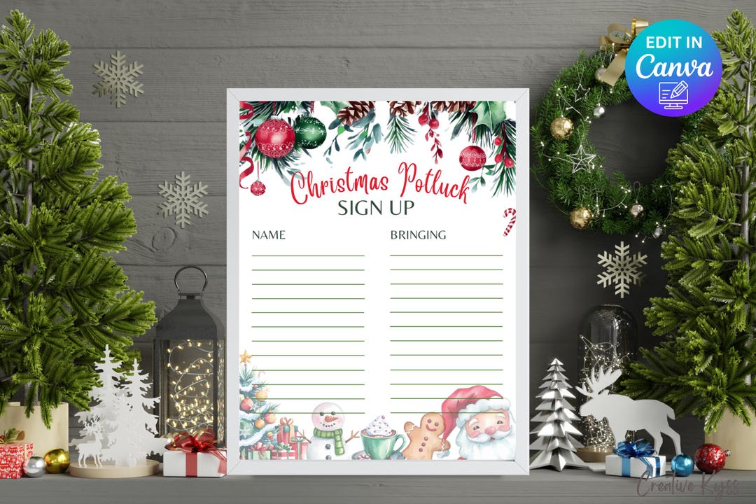 Christmas Potluck Sign up Sheet Template, Printable Christmas Potluck ...