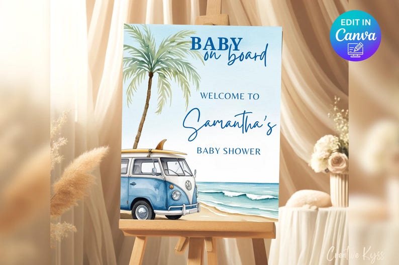 Baby on Board Baby Shower Welcome Sign Template, Summer Baby Shower ...