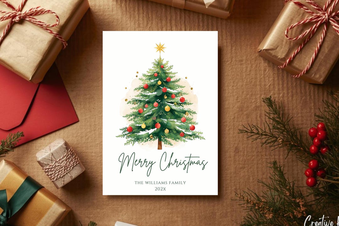 Merry Christmas Card Template, Editable Family Christmas Card ...