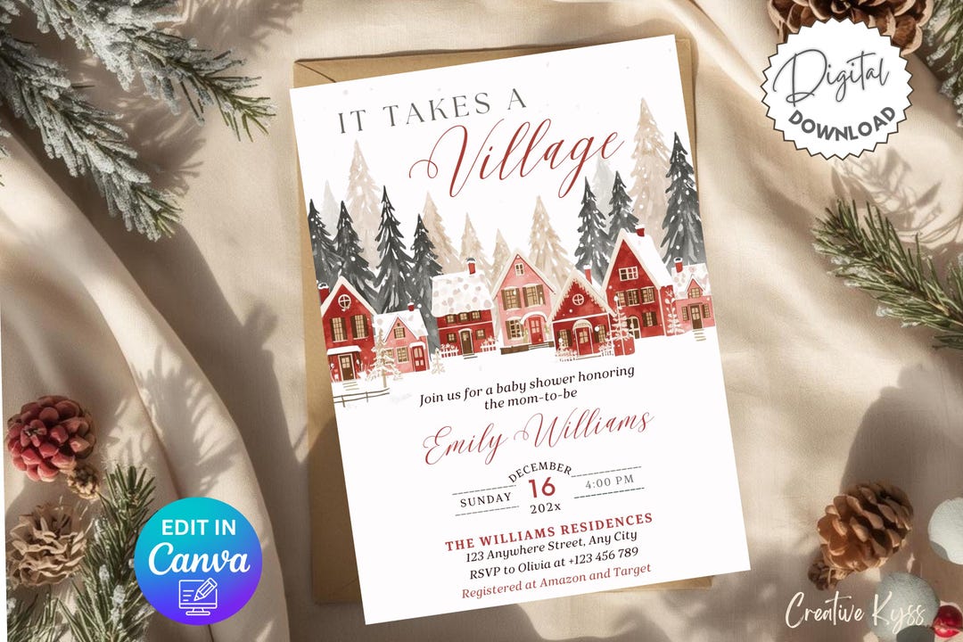 It Takes a Village Baby Shower Invitation Template, Winter Baby Shower ...