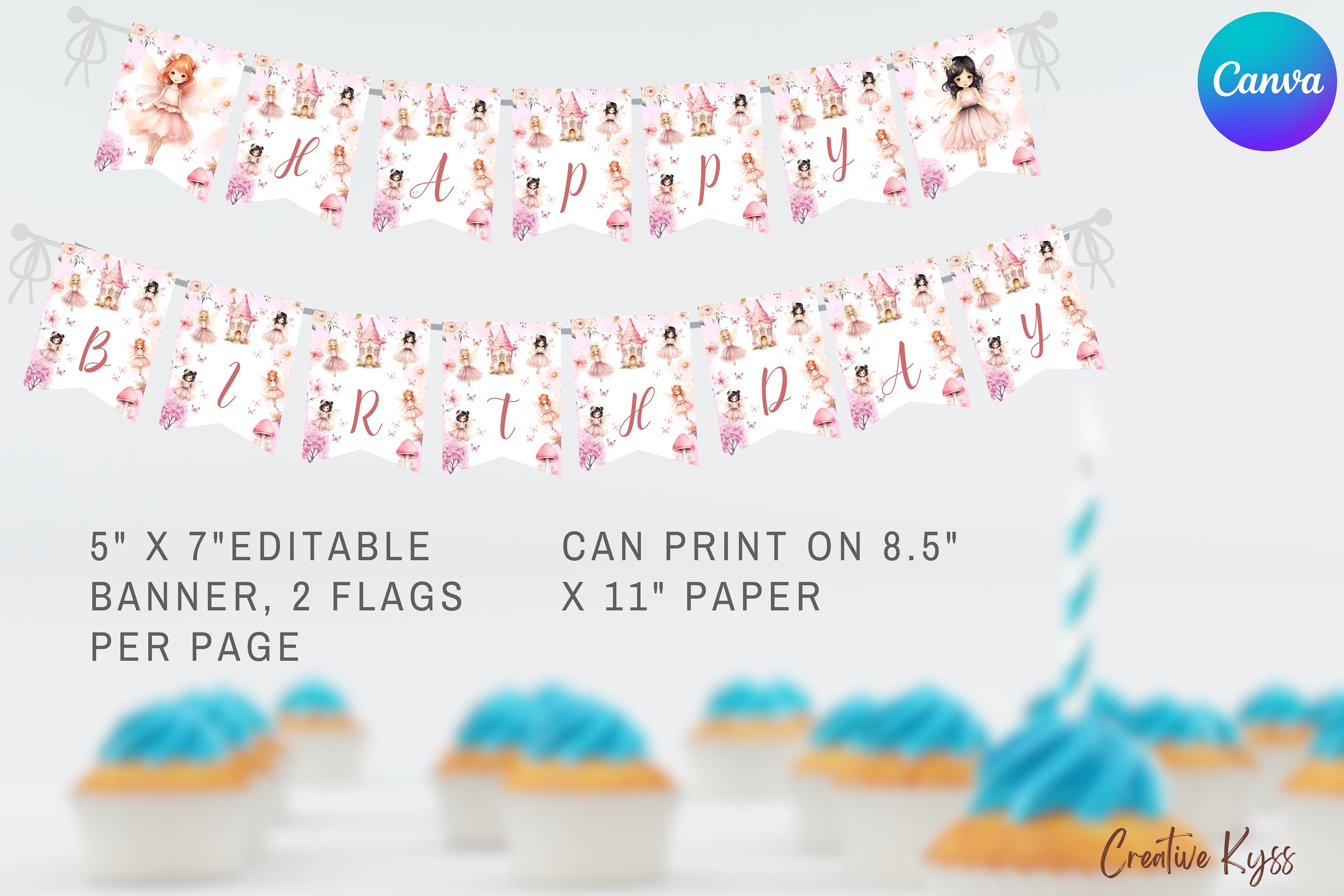 Editable Fairy Birthday Banner Template | Magical Fairy Tale Birthday ...