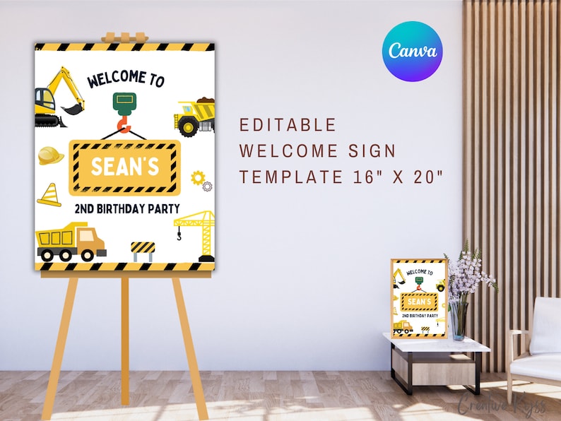 Construction Party Welcome Sign Template, Construction Vehicles ...