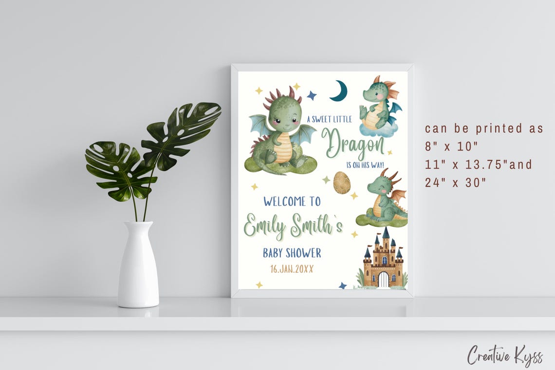 Dragon Baby Shower Welcome Sign Template, A Little Dragon Baby Shower ...