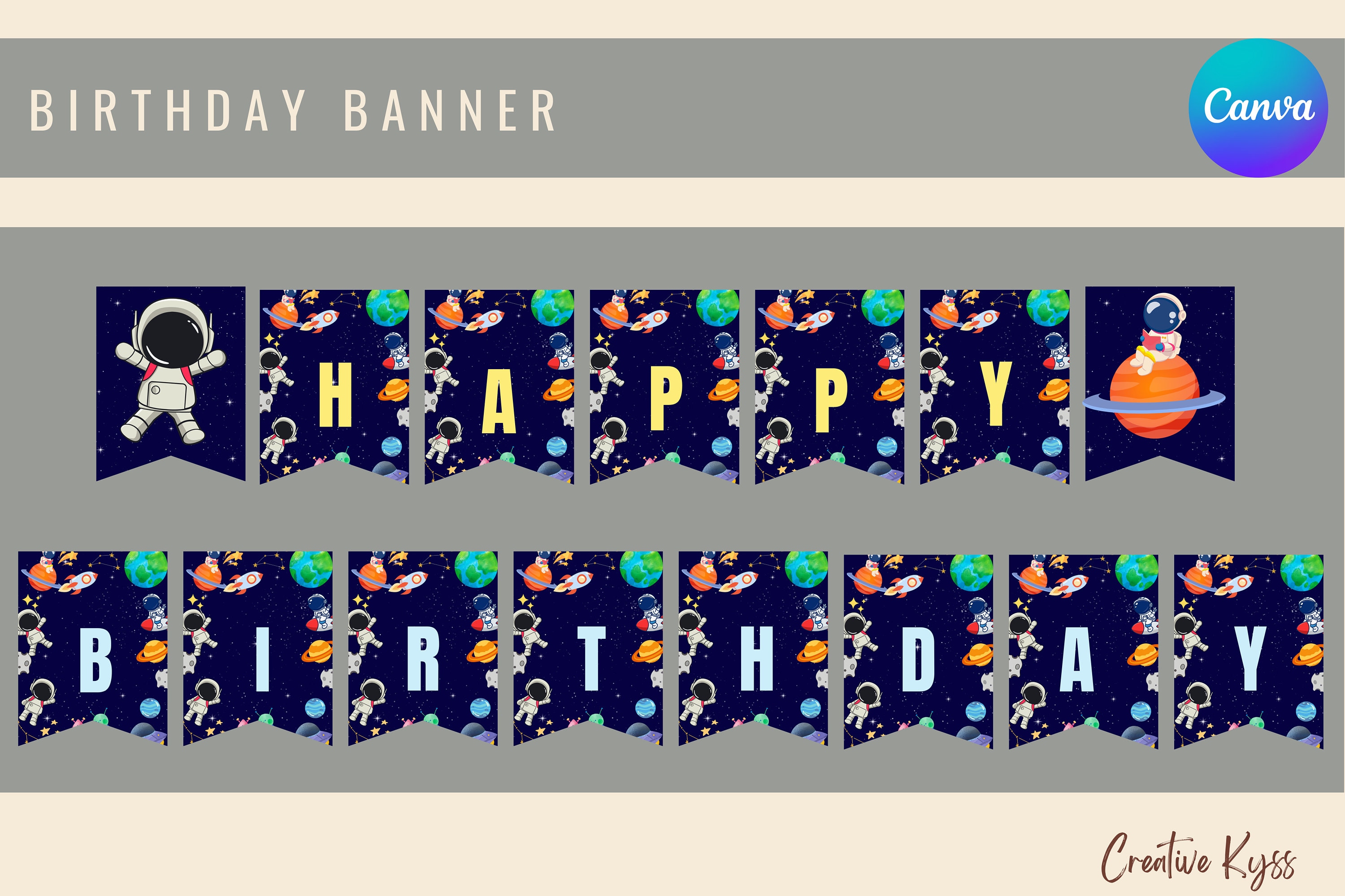 Outer Space Birthday Banner Template Astronaut and Planets Birthday ...