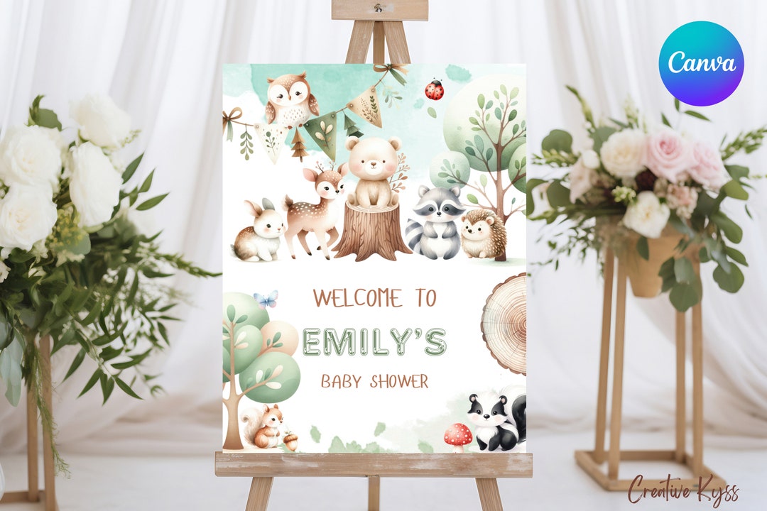 Editable Woodland Baby Shower Welcome Sign Template, Gender Neutral ...