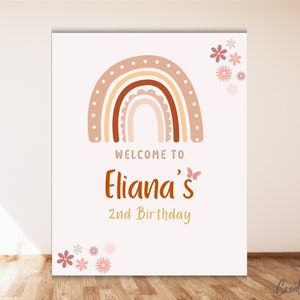 Boho Rainbow Birthday Welcome Sign Template | Minimalist Rainbow ...