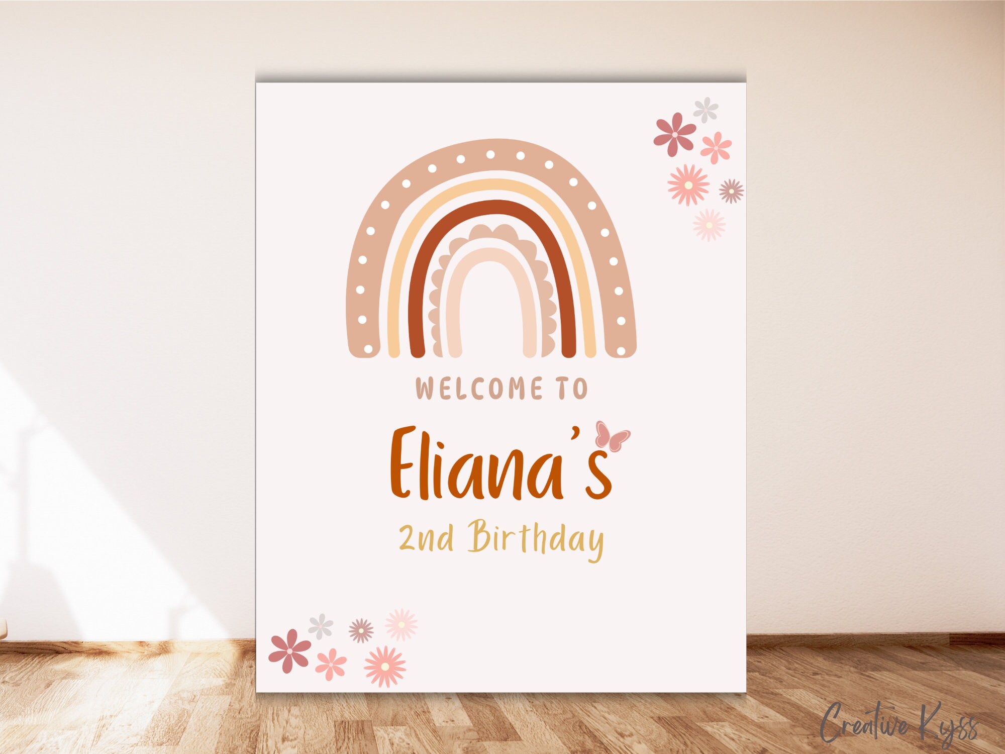 Boho Rainbow Birthday Welcome Sign Template | Minimalist Rainbow ...