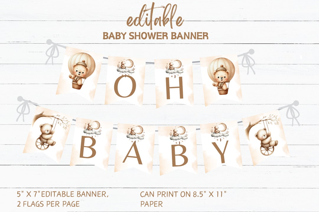 Brown Bear Baby Shower Banner Template, Boho Bear Baby Shower Banner ...