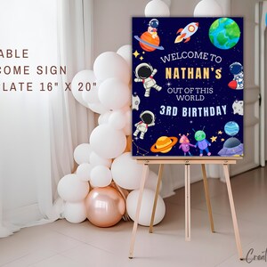 Outer Space Birthday Welcome Sign Template | Astronaut and Planet ...