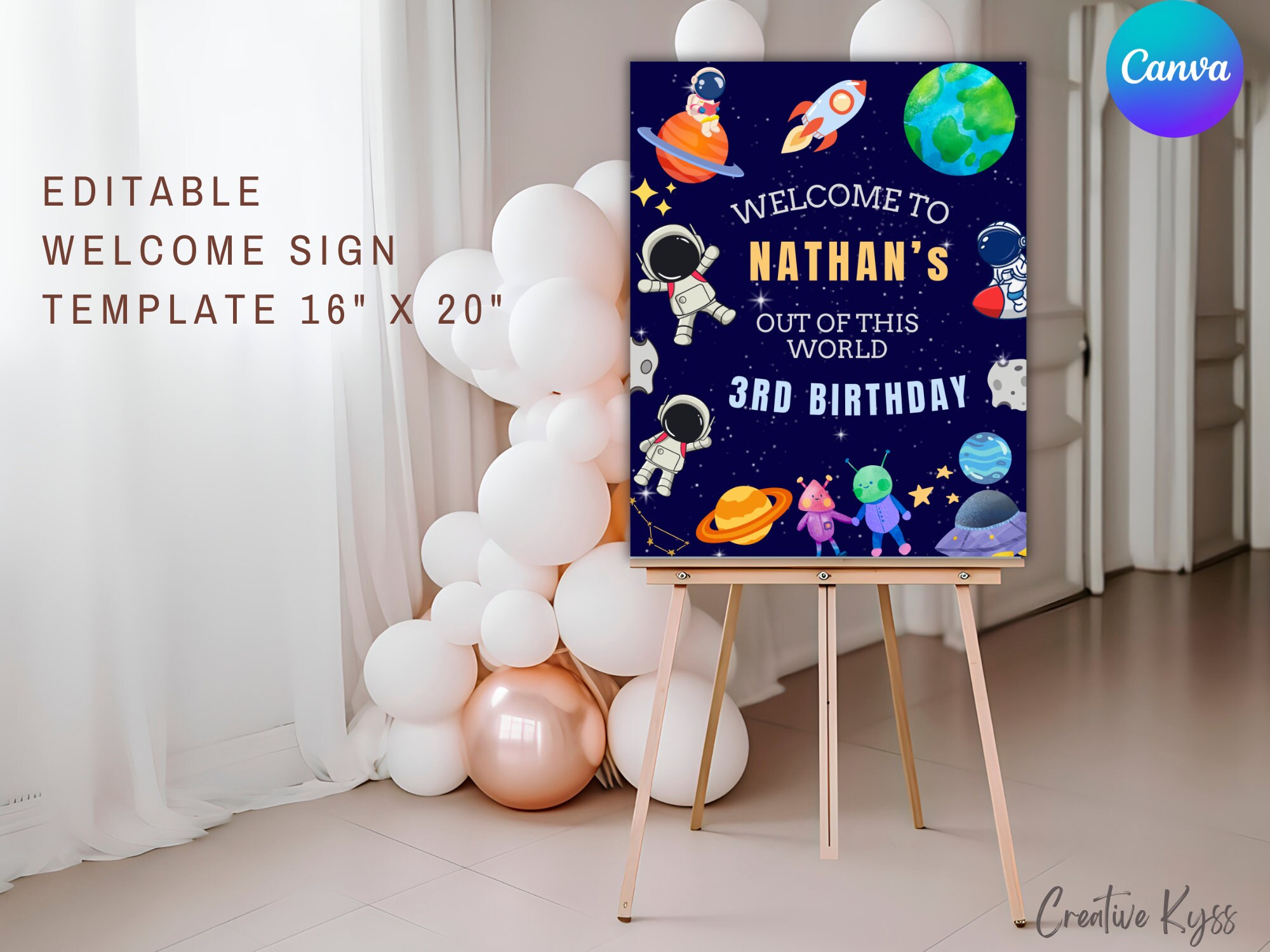 Outer Space Birthday Welcome Sign Template | Astronaut and Planet ...