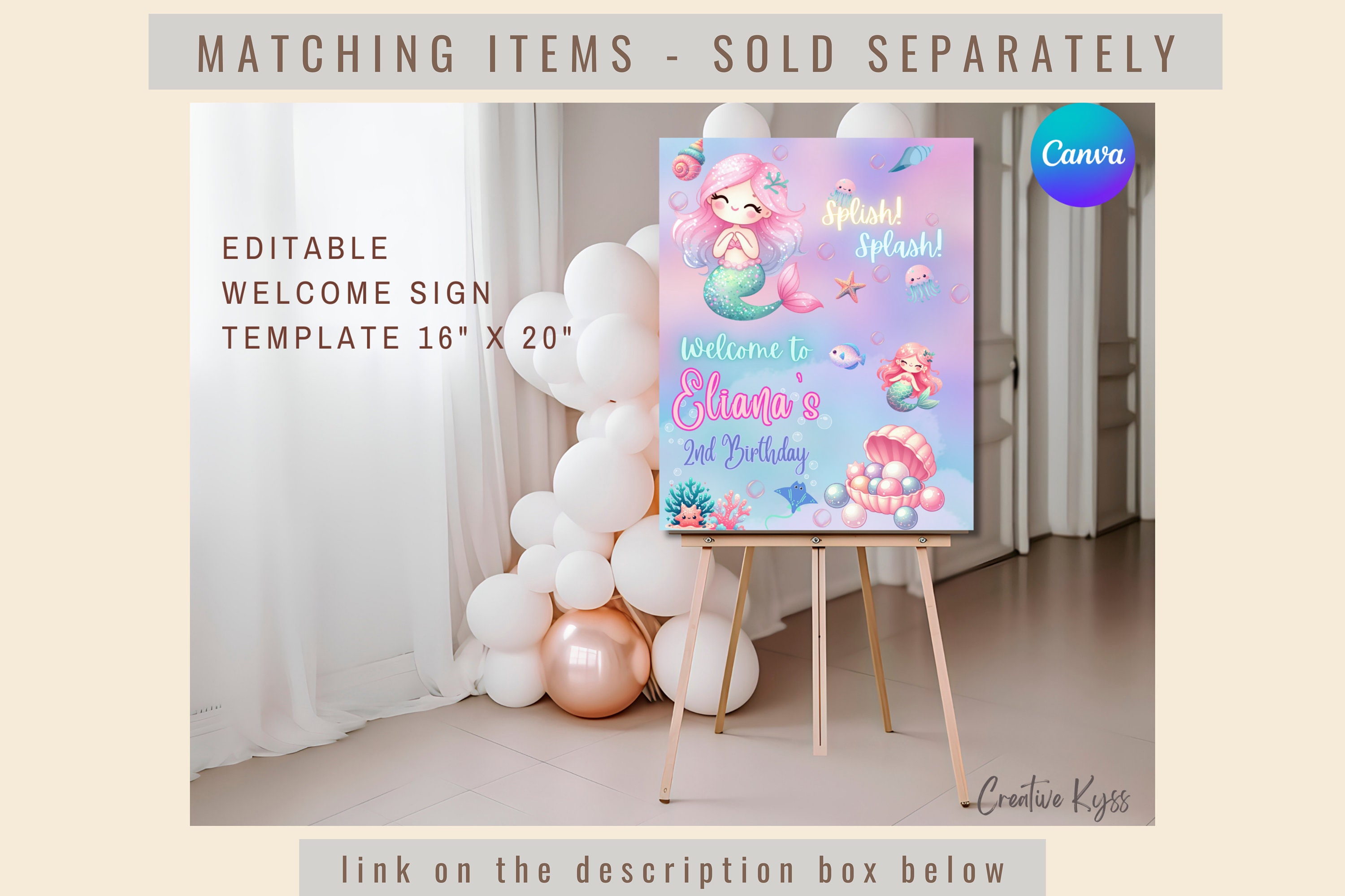 Editable Pastel Mermaid Birthday Banner, Mermaid Theme Birthday Banner ...