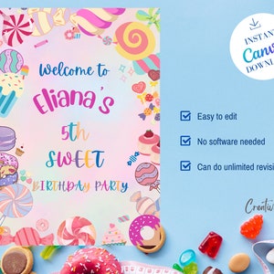 Editable Sweet Candy Land Welcome Sign, Sweets Welcome Sign Template ...