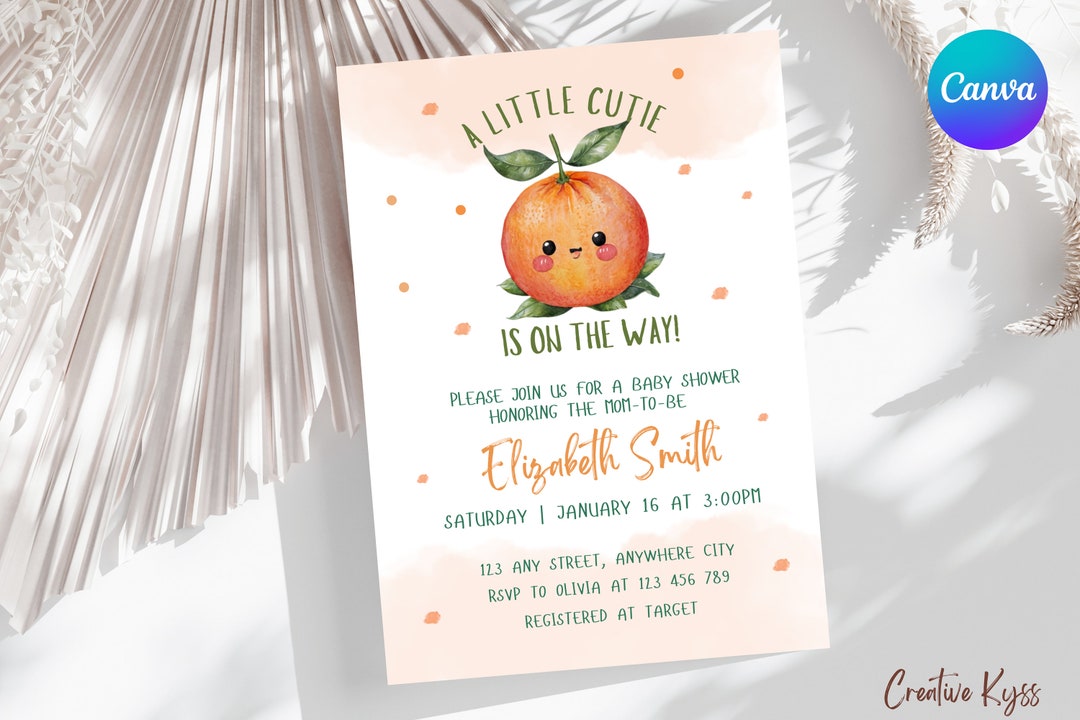Orange Baby Shower Invitation Template, Editable Gender Neutral ...