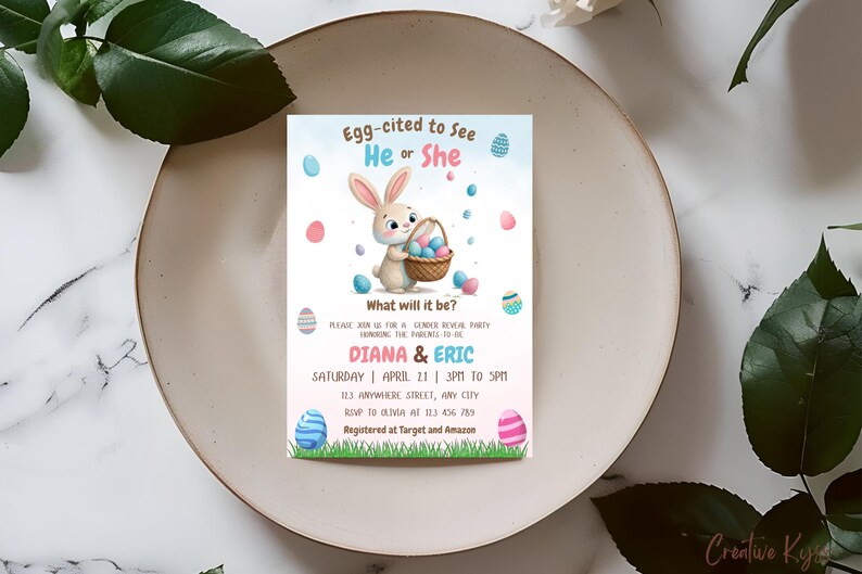 Easter Gender Reveal Invitation Template, Easter Egg Gender Reveal ...
