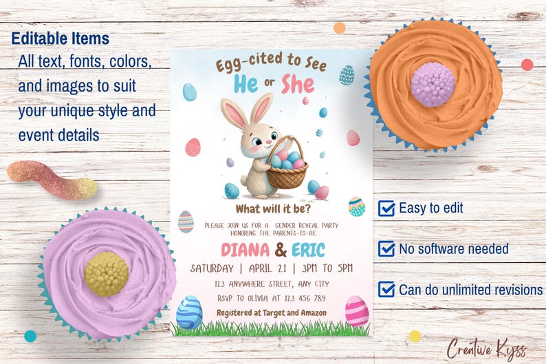 Easter Gender Reveal Invitation Template, Easter Egg Gender Reveal ...