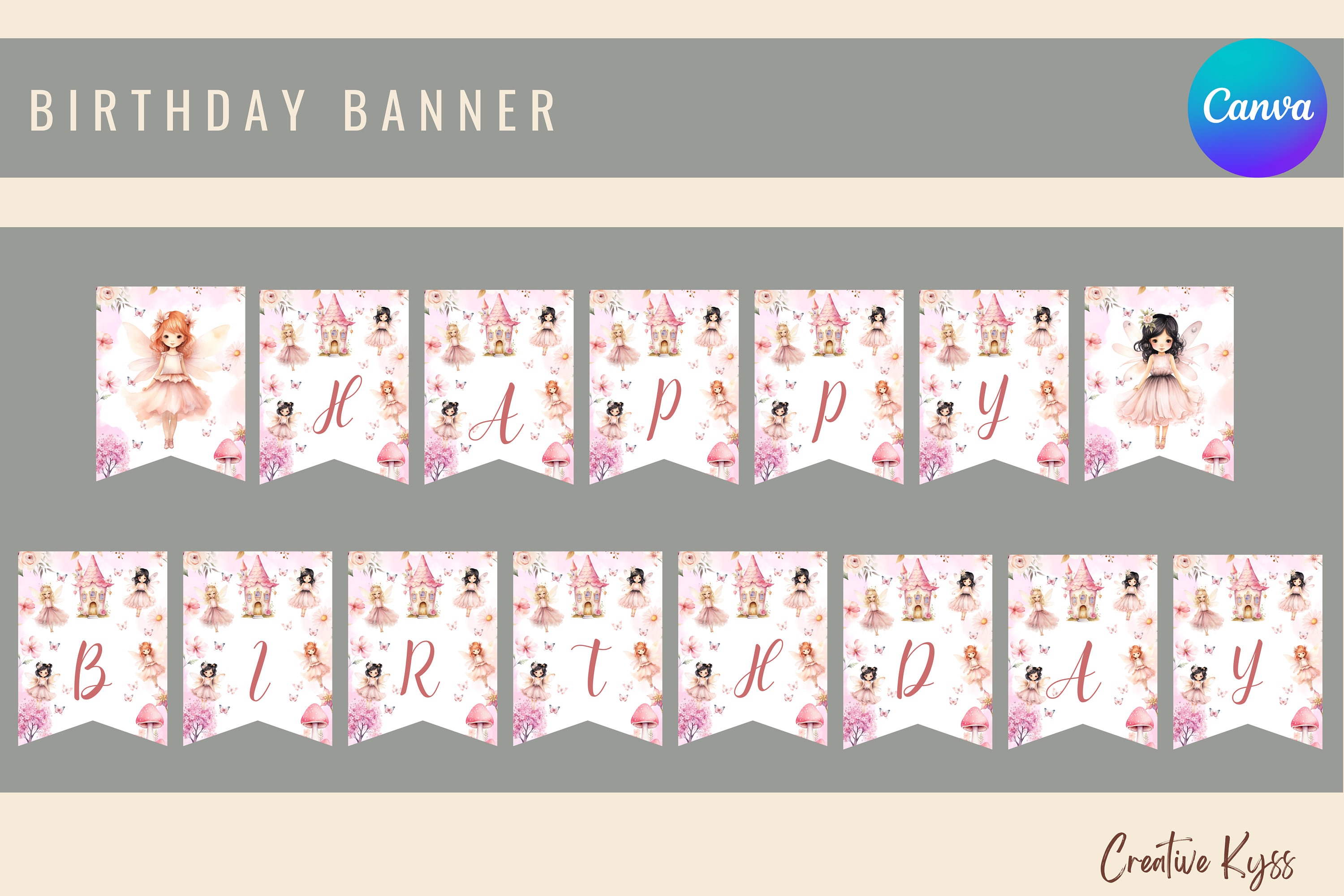 Editable Fairy Birthday Banner Template Magical Fairy Tale Birthday ...