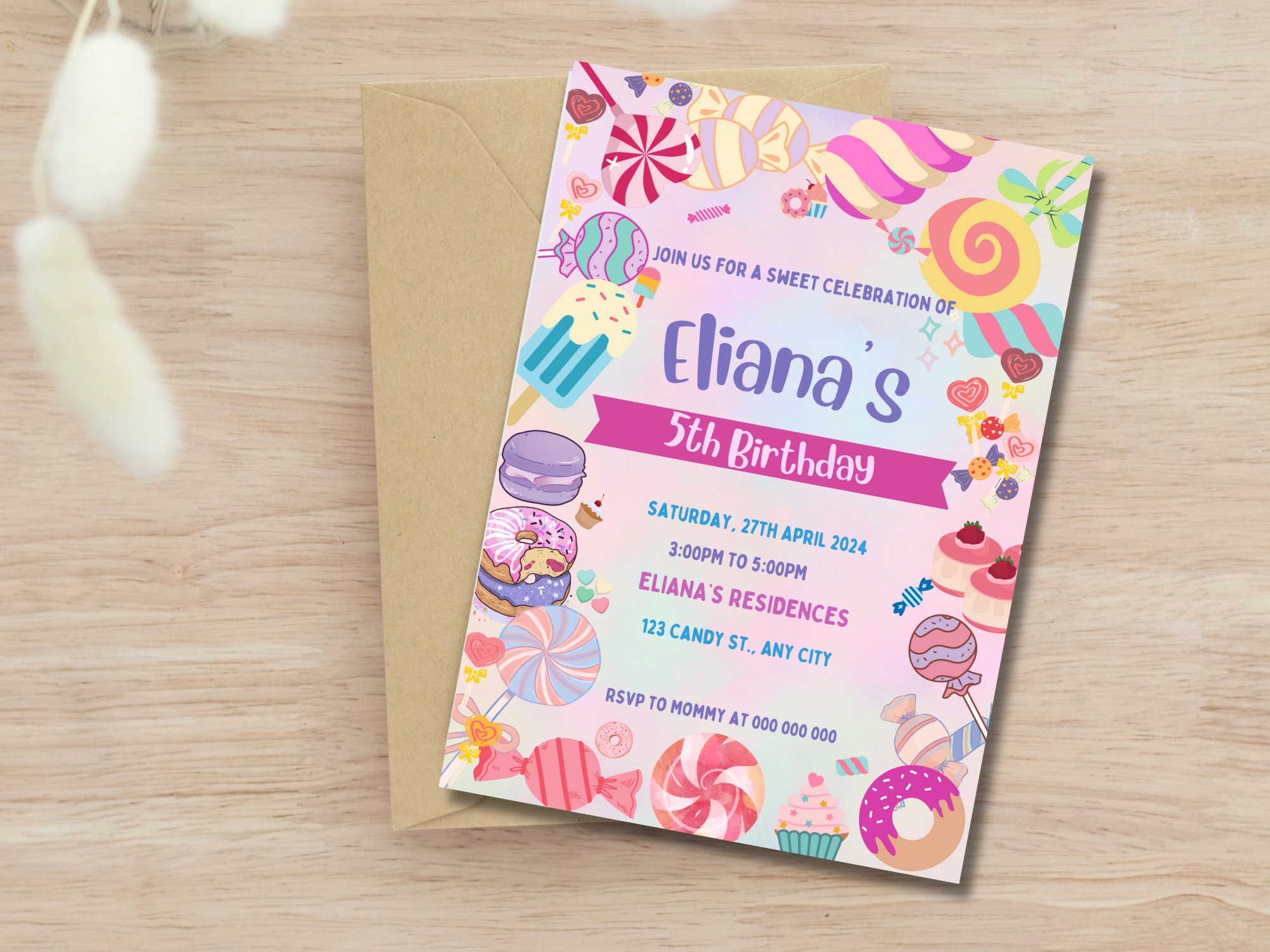 Candyland Theme Birthday Party Invitation - Editable With Thank You Tag ...