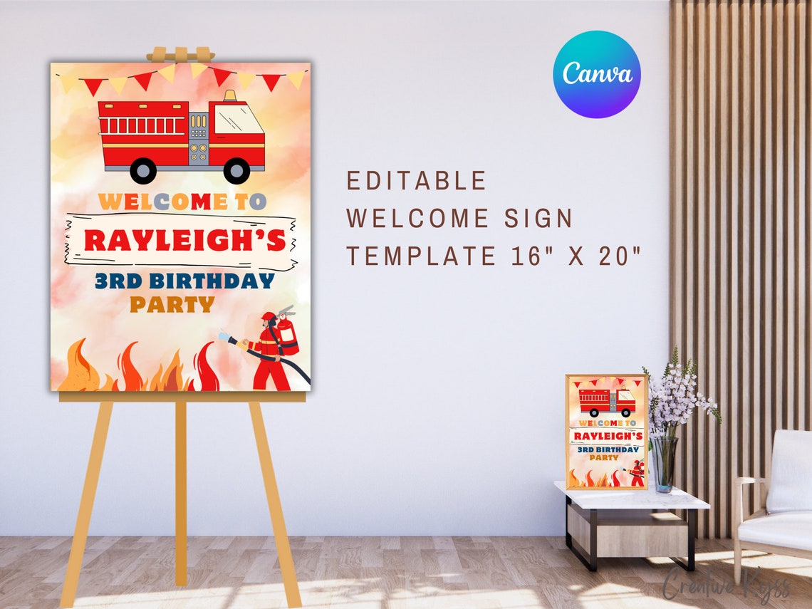 Firetruck Birthday Welcome Sign Template Firetruck Birthday Welcome ...