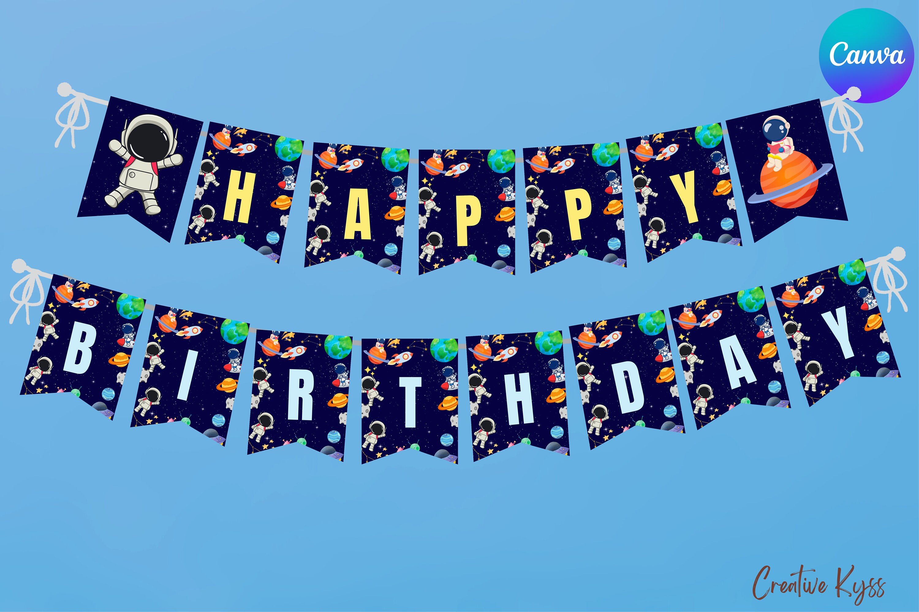 Outer Space Birthday Banner Template | Astronaut and Planets Birthday ...