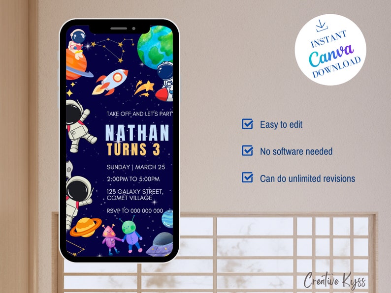 Outer Space Birthday Mobile Invitation Template | Astronaut and Planets ...