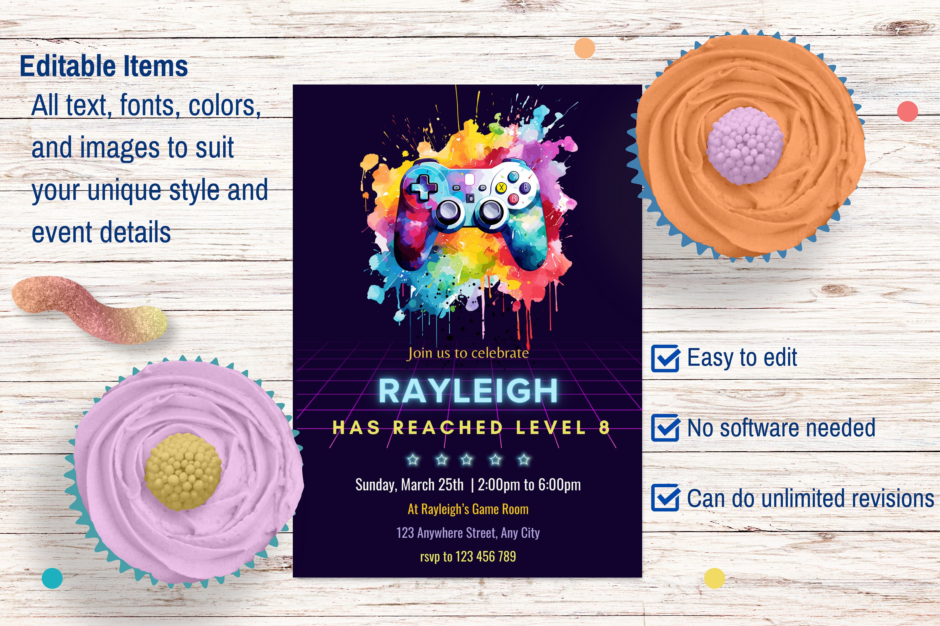 Video Game Birthday Invitation Template, Video Game Invitation, Neon ...