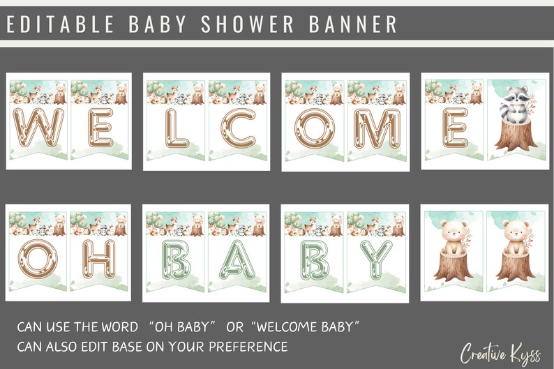 Woodland Baby Shower Banner Template, Forest Animals Baby Shower Banner ...