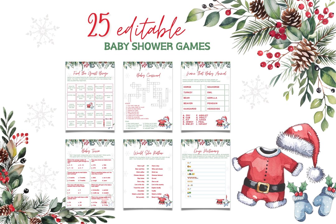 Christmas Baby Shower Game Set Template, Santa Baby Shower Games Bundle ...