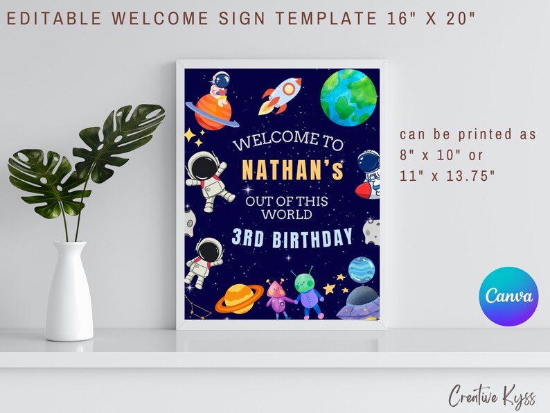Outer Space Birthday Welcome Sign Template | Astronaut and Planet ...