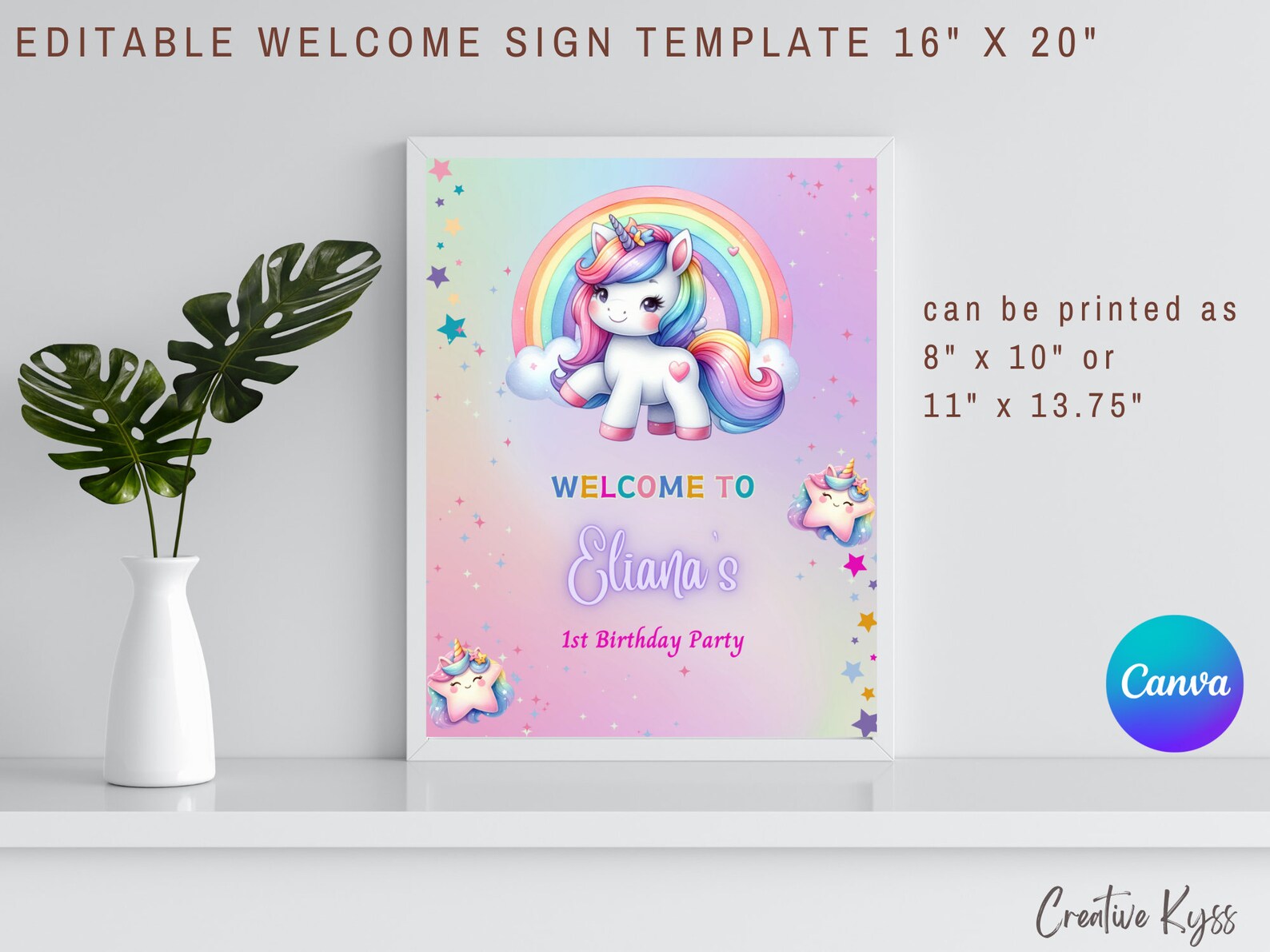 Unicorn Rainbow Birthday Welcome Sign Template | Editable Unicorn ...