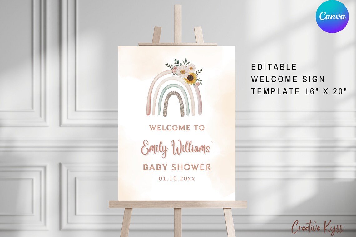 Boho Rainbow Baby Shower Welcome Sign Template, Minimalist Boho Rainbow ...