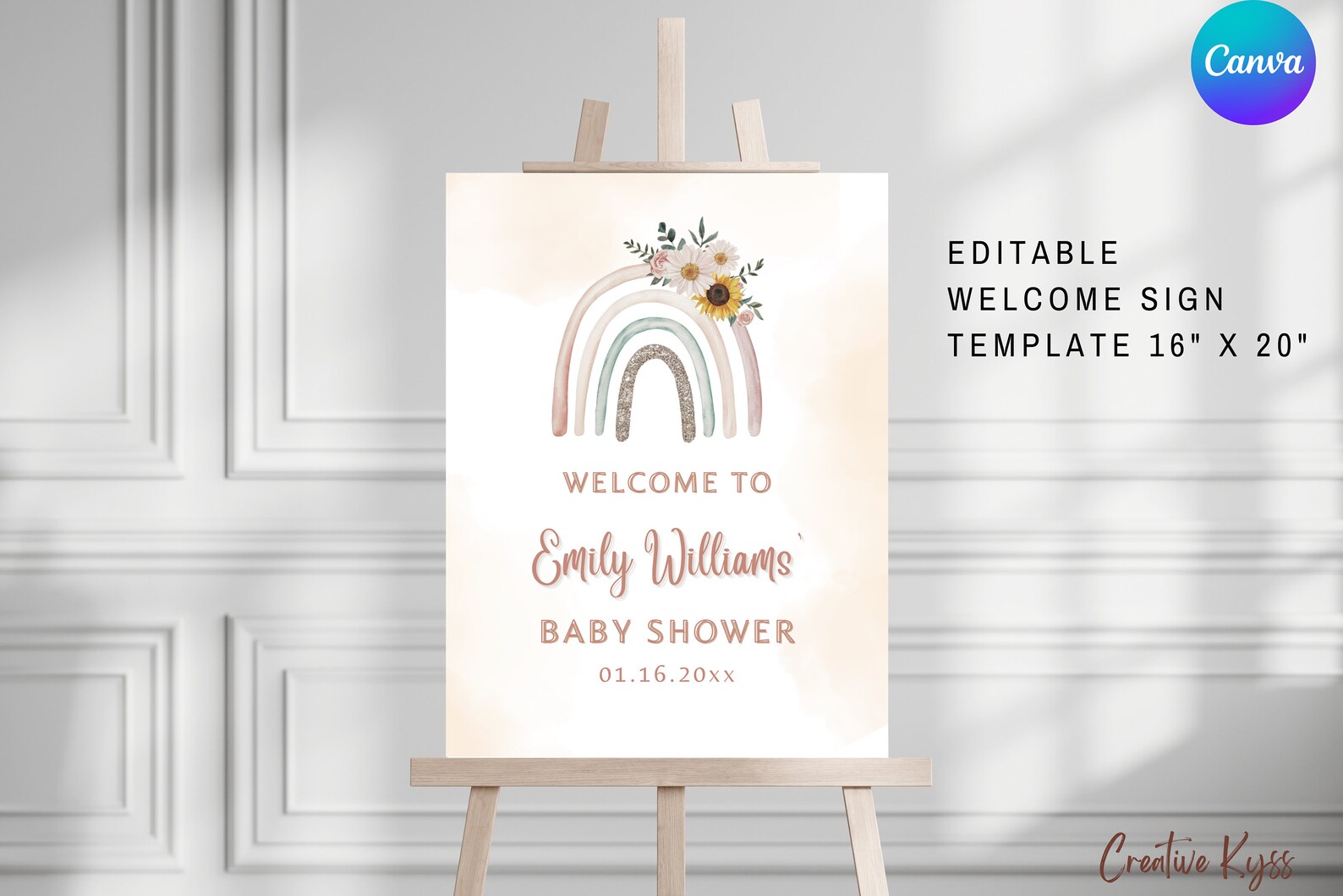 Boho Rainbow Baby Shower Welcome Sign Template, Minimalist Boho Rainbow ...