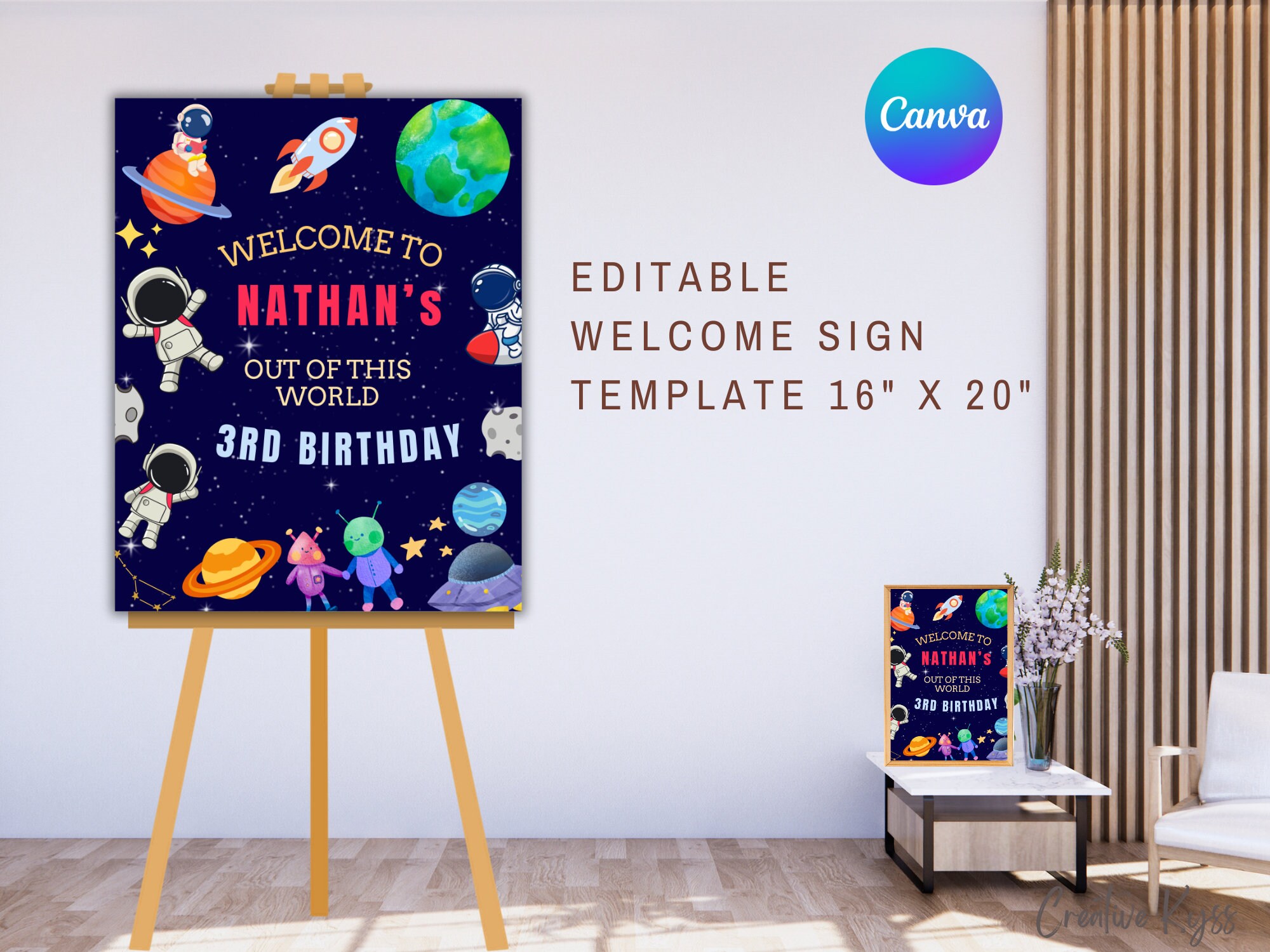 Outer Space Birthday Welcome Sign Template Astronaut and Planet ...
