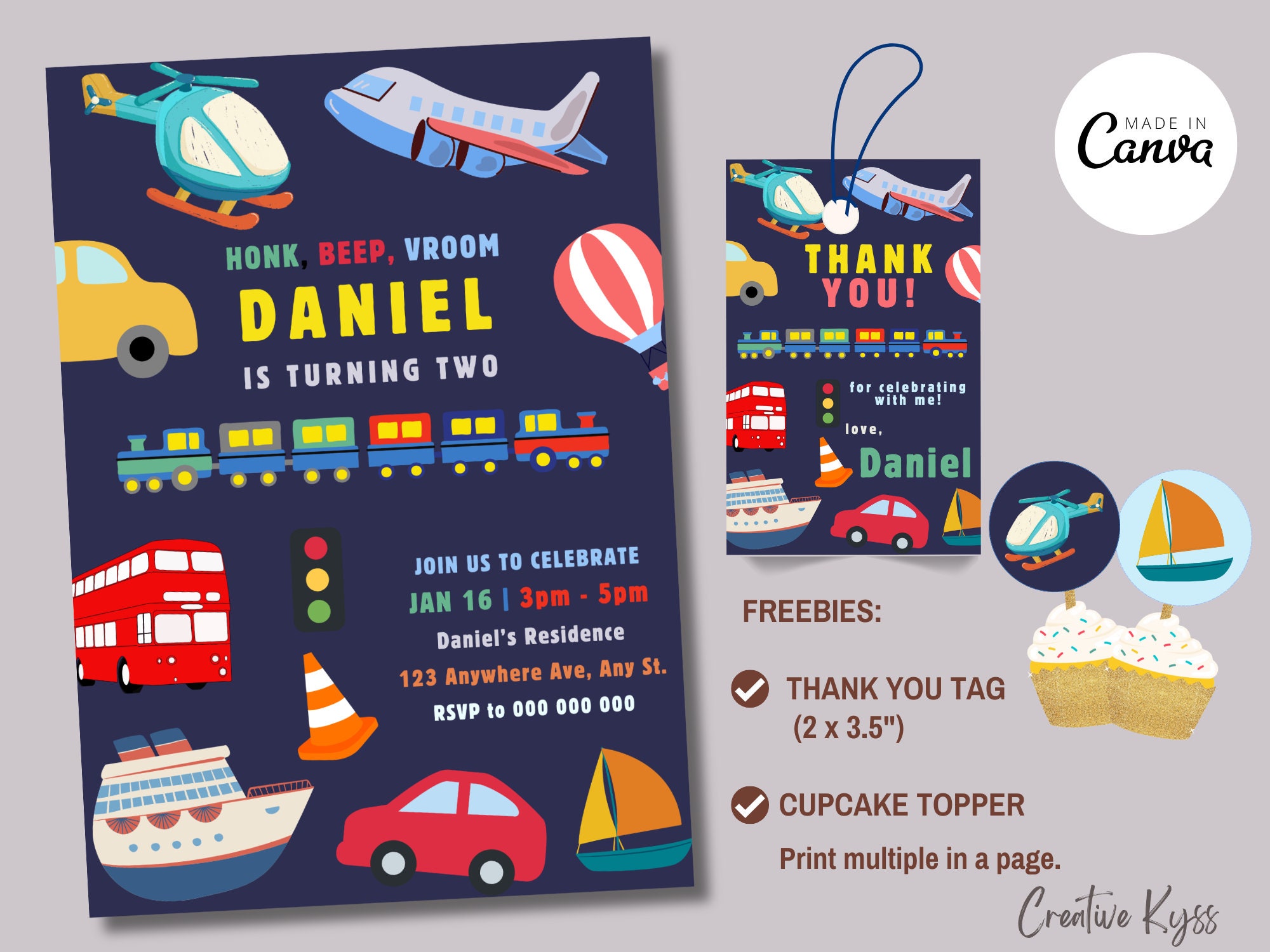 Transportation Birthday Invitation Template With Free Thank You Tag ...
