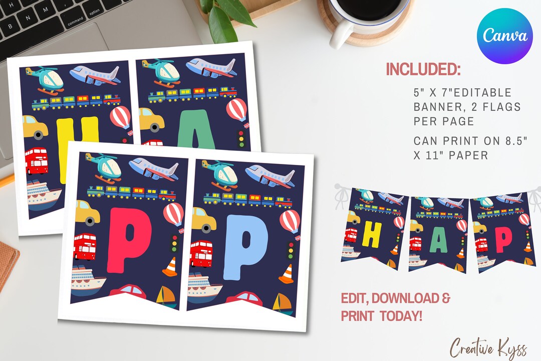 Transportation Birthday Banner Template | Kids Vehicle Party Banner ...