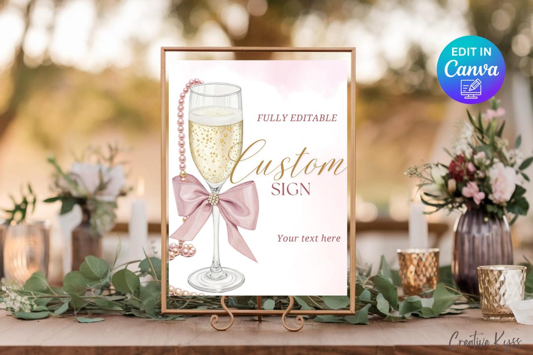 Pearls and Prosecco Bridal Shower Custom Sign Template, Editable White ...