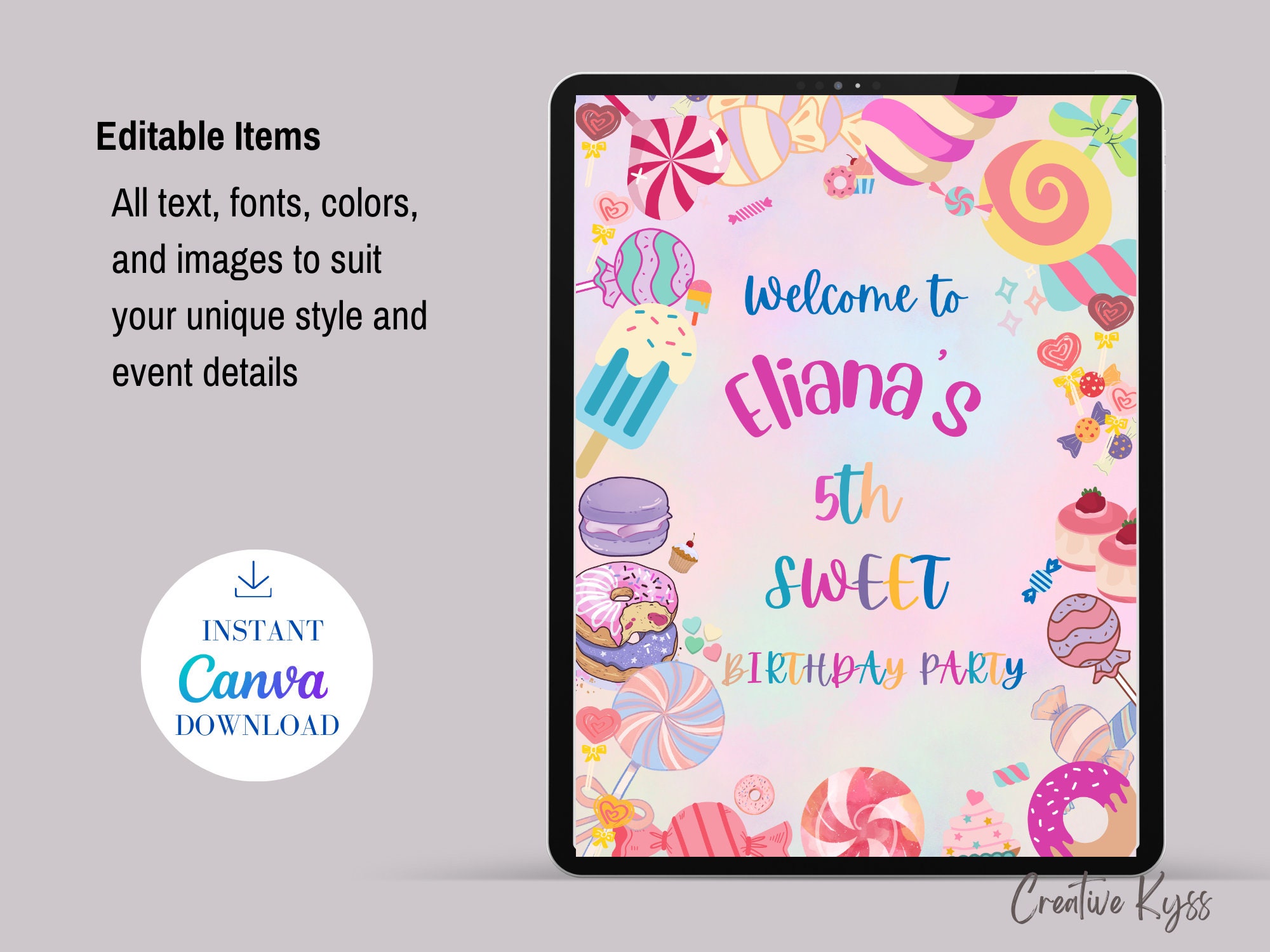 Editable Sweet Candy Land Welcome Sign, Sweets Welcome Sign Template ...