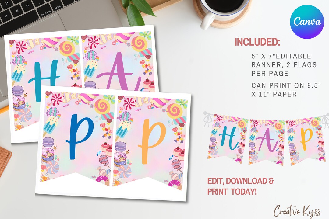 Editable Sweet Candy Land Birthday Banner, Sweets Birthday Banner ...