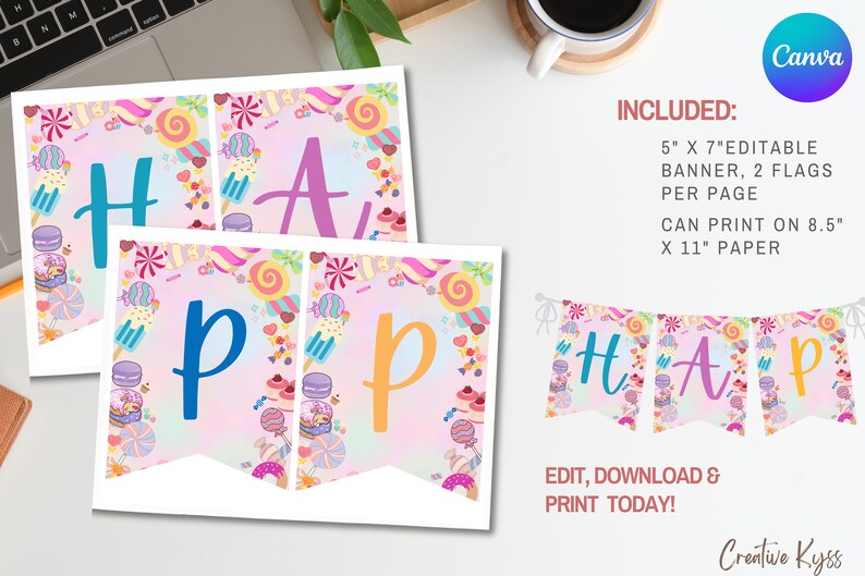 Editable Sweet Candy Land Birthday Banner, Sweets Birthday Banner ...