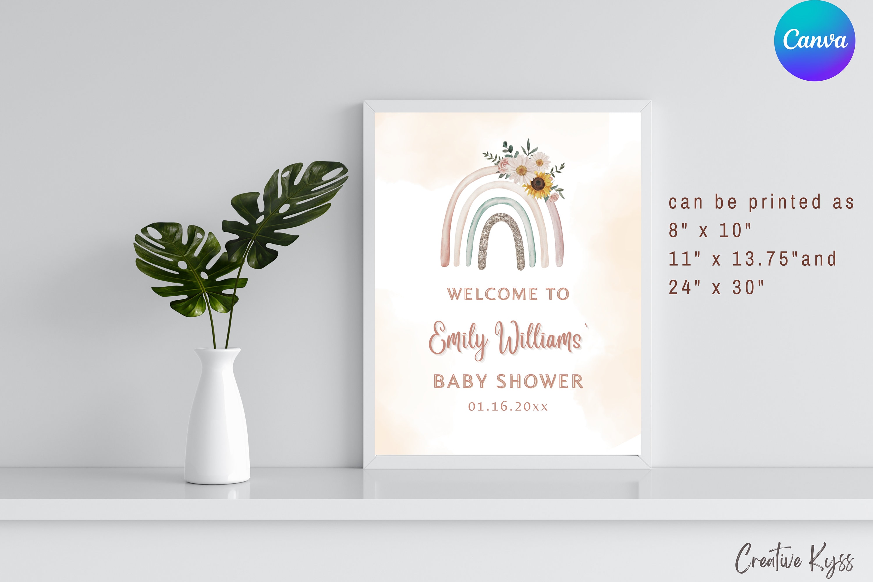 Boho Rainbow Baby Shower Welcome Sign Template, Minimalist Boho Rainbow ...